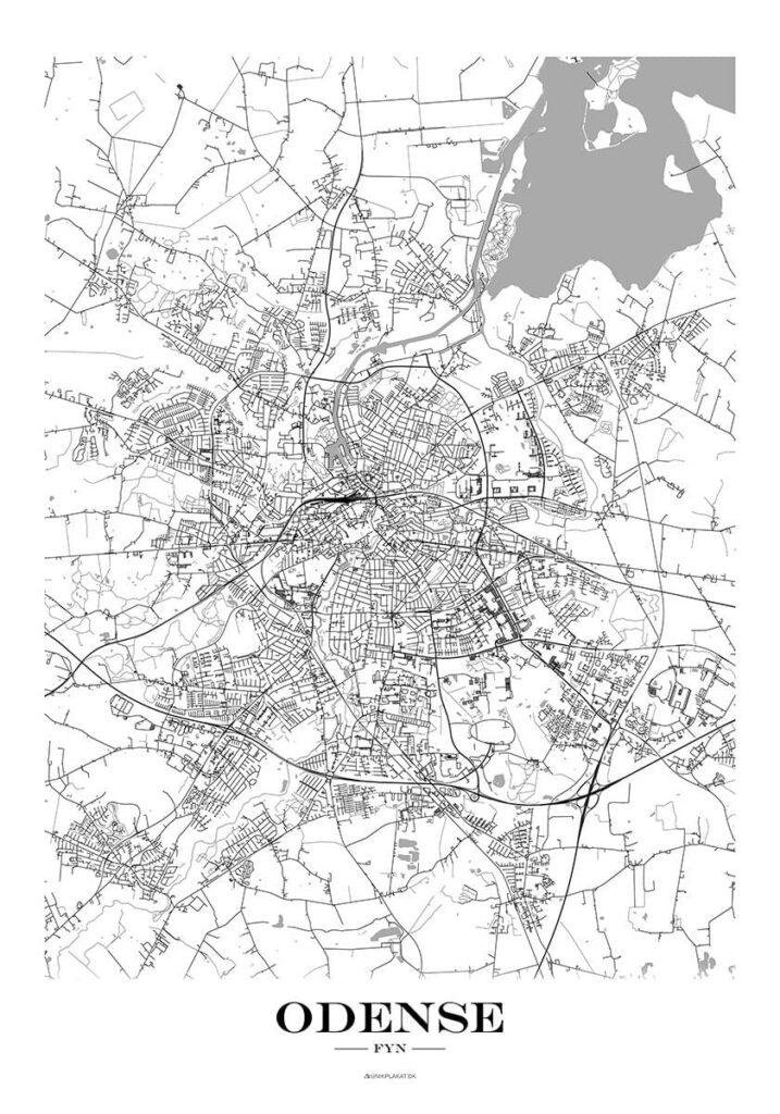 Odense bykort plakat - hvid baggrund | Unik Plakat